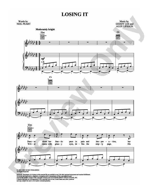 Losing It: Piano/Vocal/Chords: Rush - Digital Sheet Music Download