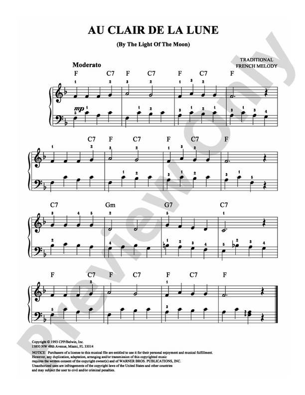 Au Clair de la Lune: Easy Piano: Traditional - Digital Sheet Music Download