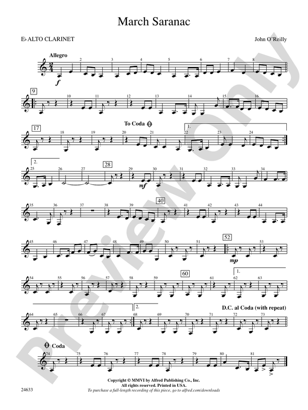 March Saranac: E-flat Alto Clarinet: E-flat Alto Clarinet Part ...