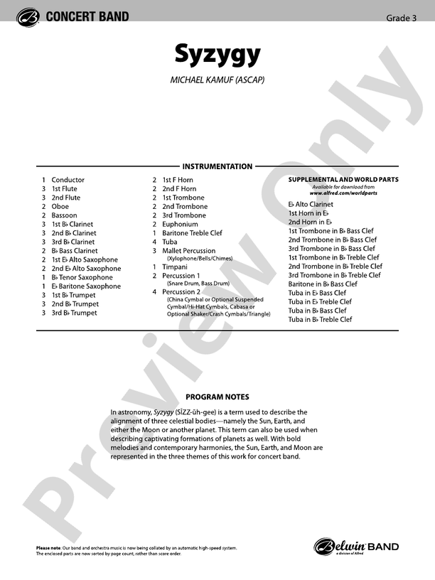 Syzygy: Concert Band Conductor Score & Parts: Michael Kamuf - Digital Sheet Music Download