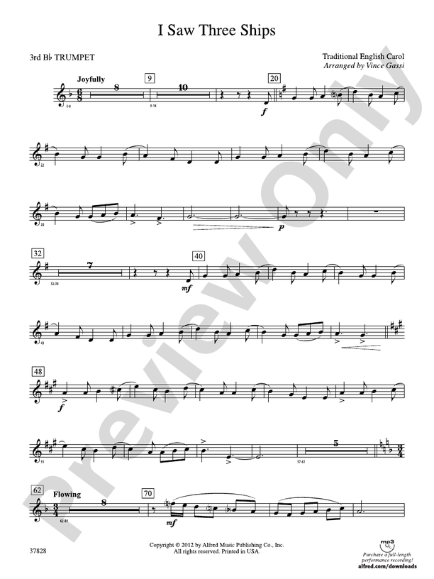 I Saw Three Ships: 3rd B-flat Trumpet: 3rd B-flat Trumpet Part - Digital Sheet Music Download