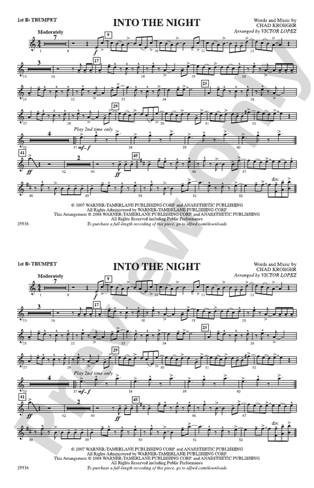 Into the Night: 1st B-flat Trumpet: 1st B-flat Trumpet Part - Digital Sheet Music Download