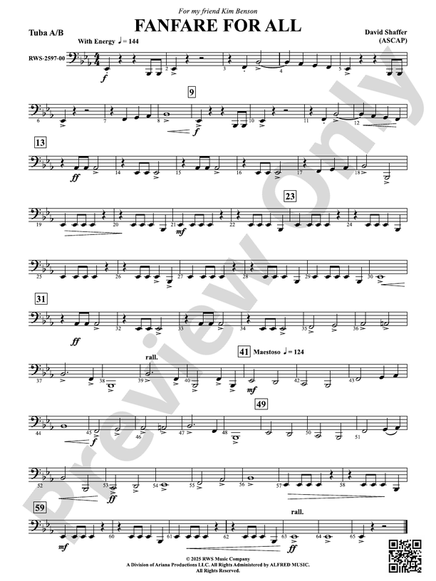 Fanfare For All: Tuba A/B: Tuba A/B Part: David Shaffer - Digital Sheet Music Download