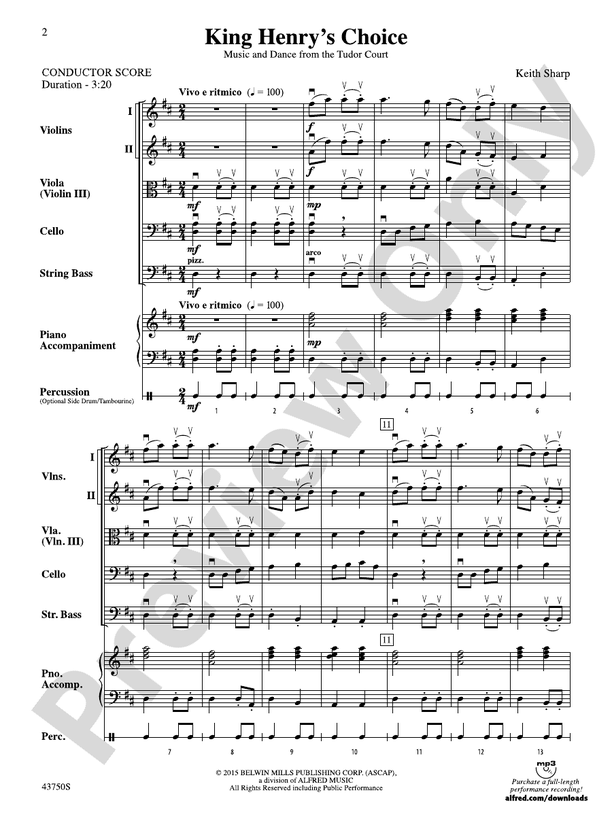 King Henry's Choice: String Orchestra Conductor Score & Parts: Keith ...