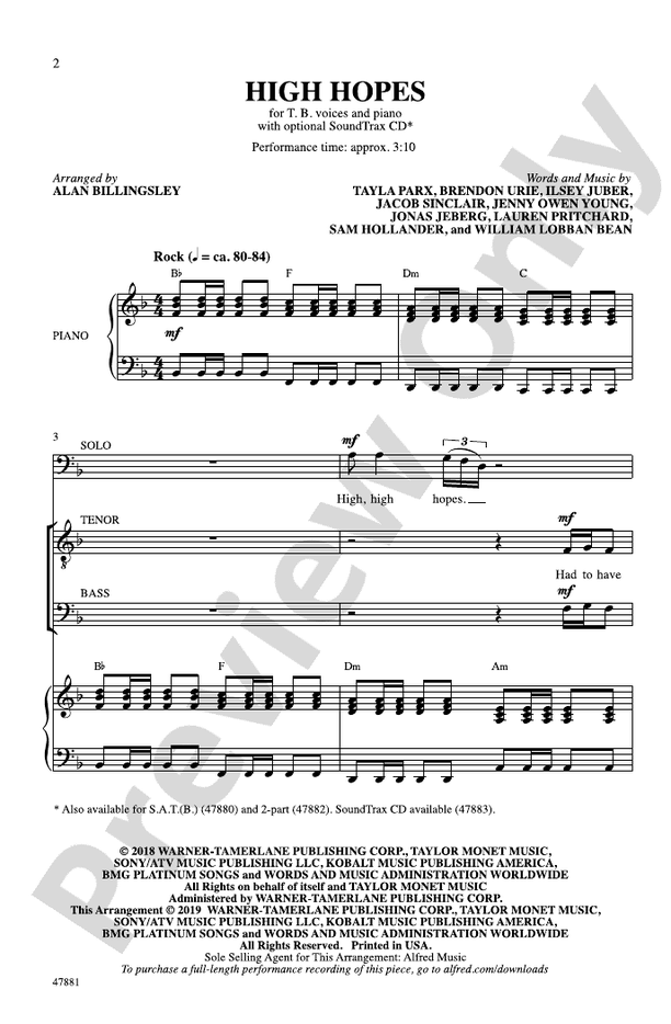 High Hopes: TB Choral Octavo: Tayla Parx - Digital Sheet Music Download