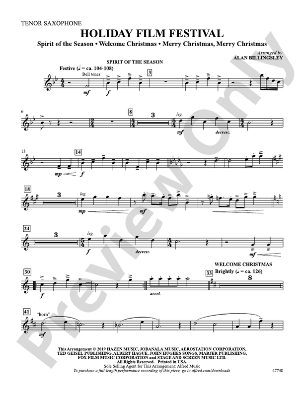 Holiday Film Festival: B-flat Tenor Saxophone: B-flat Tenor Saxophone Part - Digital Sheet Music ...