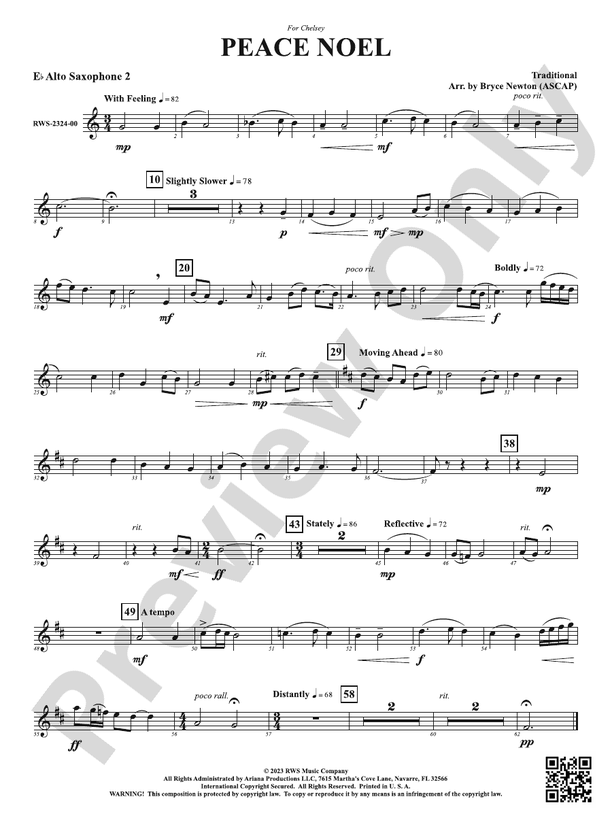Peace Noel: 2nd E-flat Alto Saxophone: 2nd E-flat Alto Saxophone Part - Digital Sheet Music Download