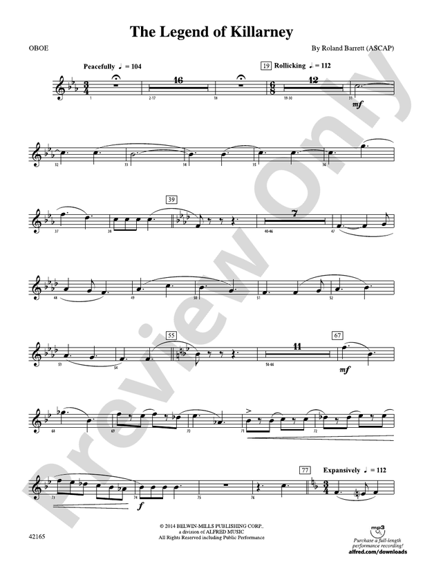 The Legend of Killarney: Oboe: Oboe Part - Digital Sheet Music Download
