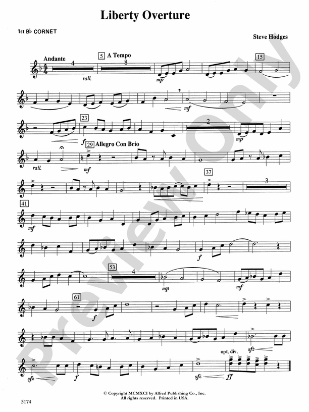 Liberty Overture: 1st B-flat Cornet: 1st B-flat Cornet Part - Digital Sheet Music Download