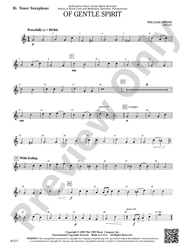 Of Gentle Spirit: B-flat Tenor Saxophone: B-flat Tenor Saxophone Part ...