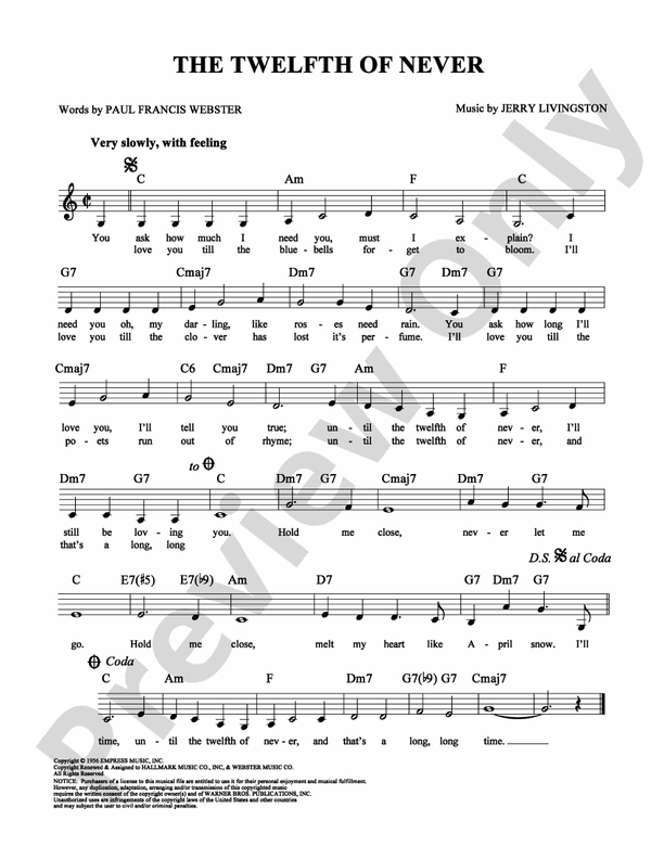 The Twelfth of Never: Lead Sheet: Johnny Mathis - Digital Sheet Music ...