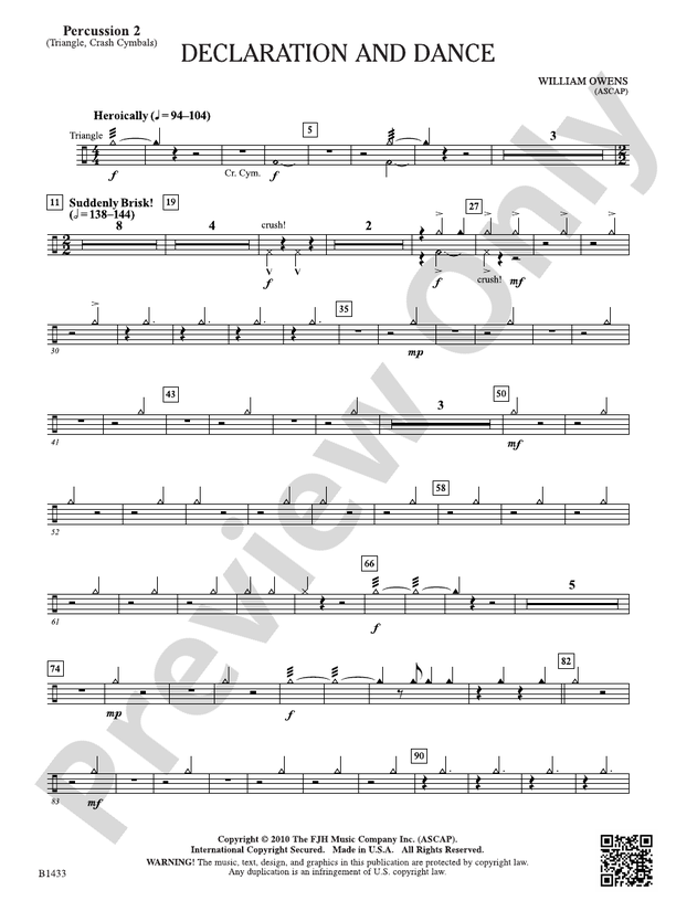 Declaration and Dance: Percussion 2: Percussion 2 Part: William Owens - Digital Sheet Music Download
