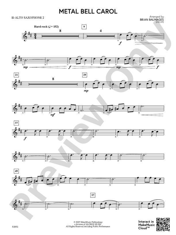 Metal Bell Carol: 2nd E-flat Alto Saxophone: 2nd E-flat Alto Saxophone Part - Digital Sheet ...