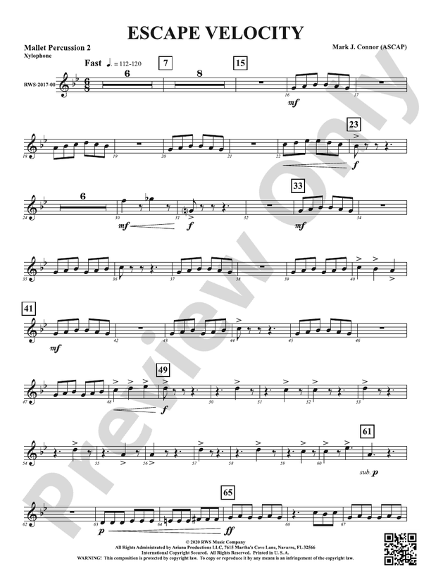 Escape Velocity: 2nd Mallet Percussion: 2nd Mallet Percussion Part: Mark J. Connor - Digital ...