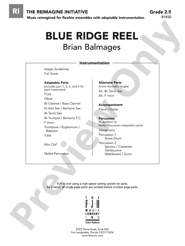 Blue Ridge Reel: Flexible Band/String Ensemble Score & Parts: Brian ...