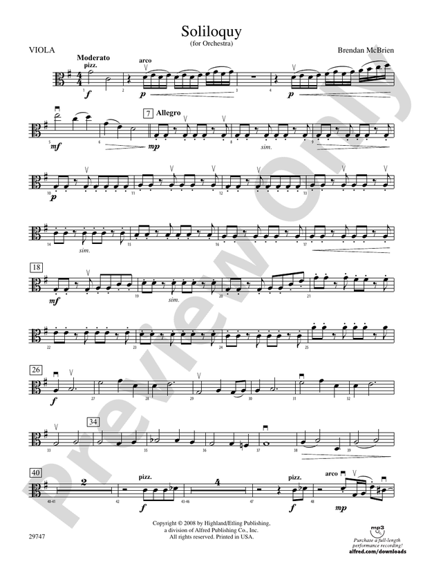 Soliloquy for Orchestra: Viola: Viola Part - Digital Sheet Music Download