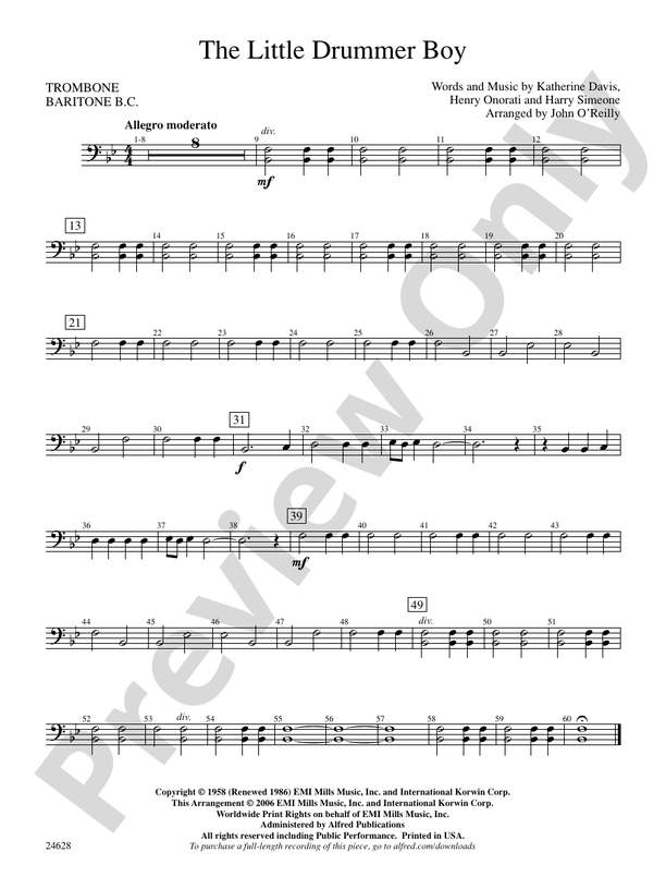 The Little Drummer Boy: 1st Trombone: 1st Trombone Part - Digital Sheet ...