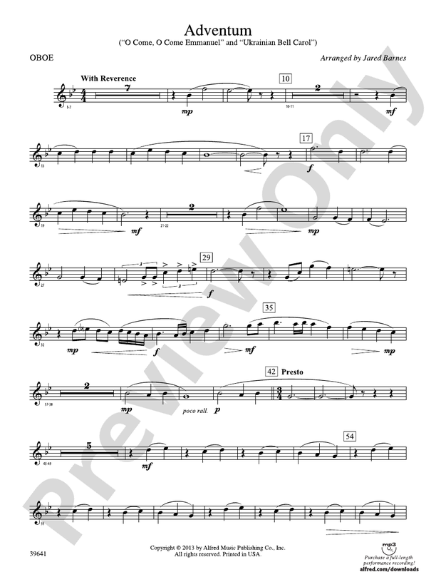 Adventum: Oboe: Oboe Part - Digital Sheet Music Download