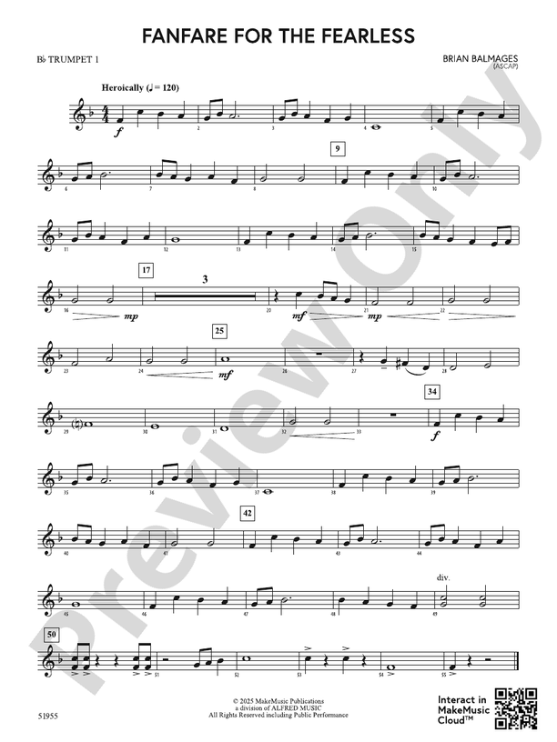 Fanfare for the Fearless: 1st B-flat Trumpet: 1st B-flat Trumpet Part - Digital Sheet Music Download