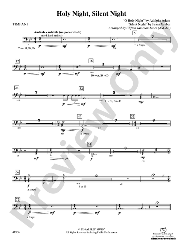 Holy Night, Silent Night: Timpani: Timpani Part - Digital Sheet Music ...