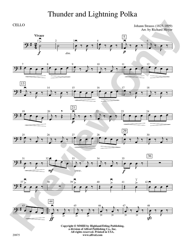 Thunder and Lightning Polka: Cello: Cello Part - Digital Sheet Music ...
