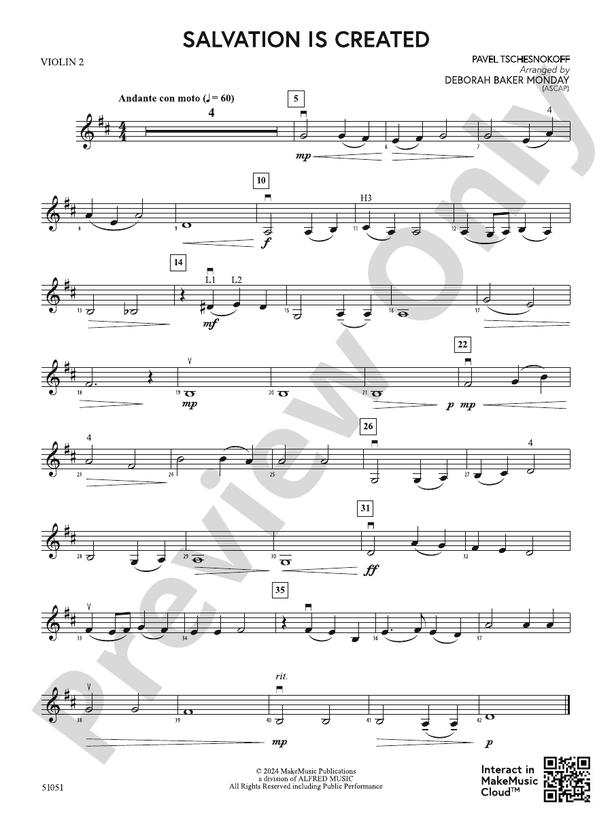 Salvation is Created: 2nd Violin: 2nd Violin Part - Digital Sheet Music Download