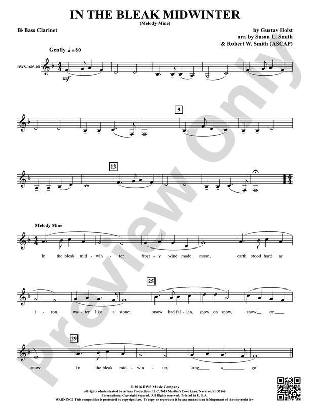 In the Bleak Midwinter: B-flat Bass Clarinet: B-flat Bass Clarinet Part ...