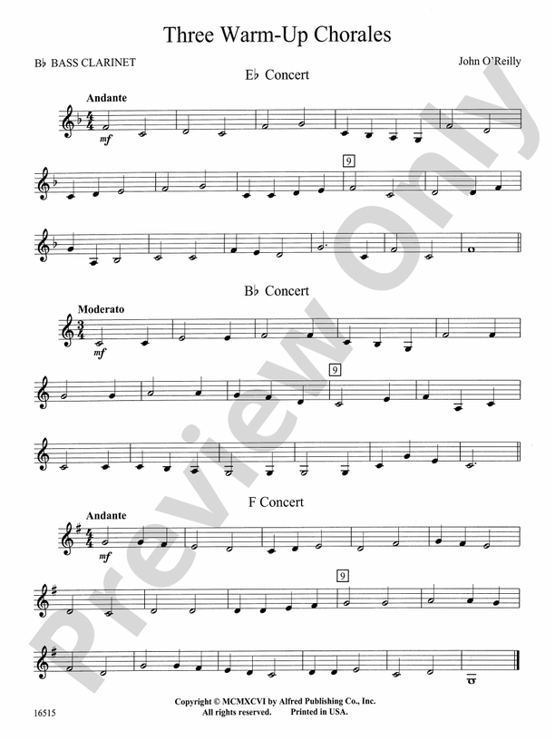Three Warm-Up Chorales: B-flat Bass Clarinet: B-flat Bass Clarinet Part ...