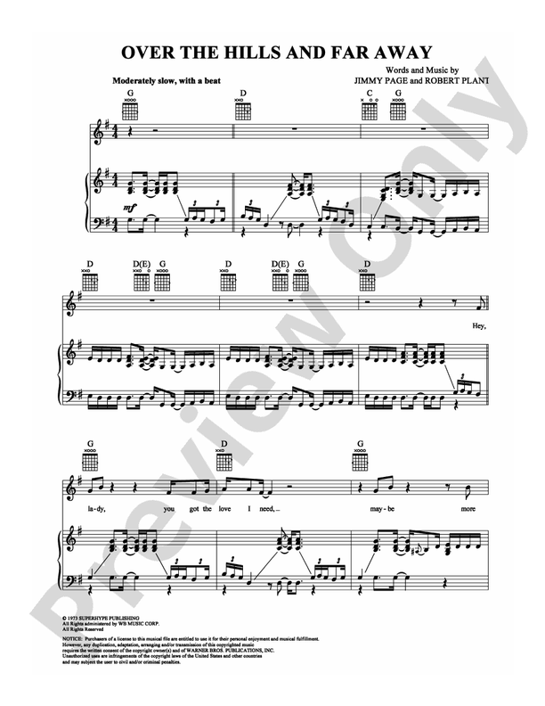 Over the Hills and Far Away: Piano/Vocal/Chords: Led Zeppelin - Digital Sheet Music Download