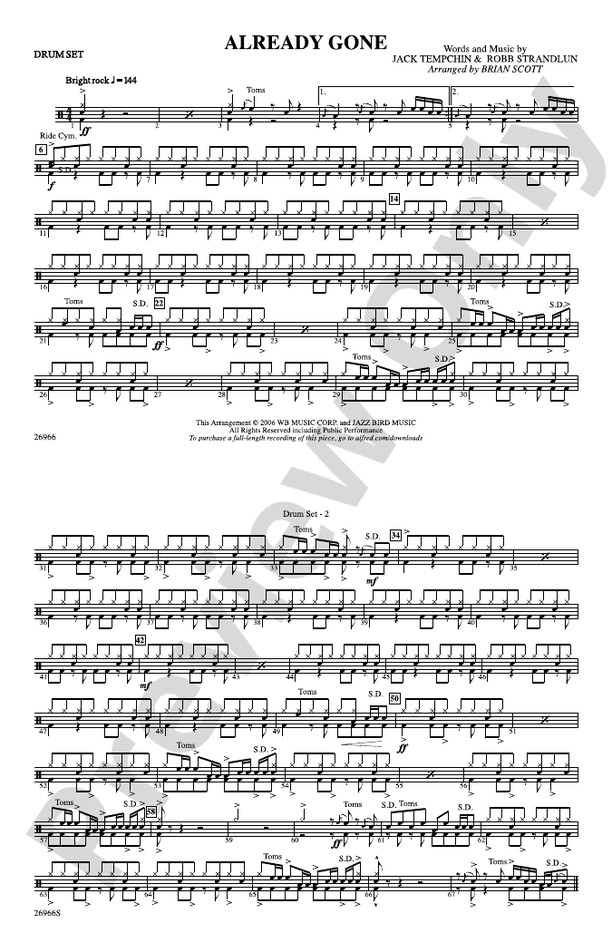 Already Gone: Drumset: Drumset Part - Digital Sheet Music Download