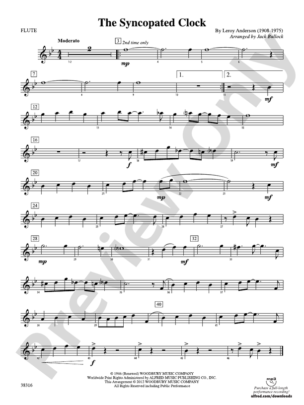 The Syncopated Clock: Flute: Flute Part - Digital Sheet Music Download