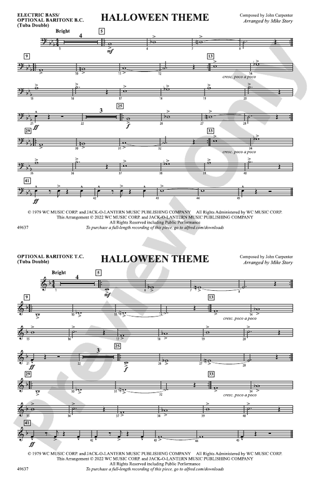 Halloween Theme: Electric Bass: Electric Bass Part - Digital Sheet ...