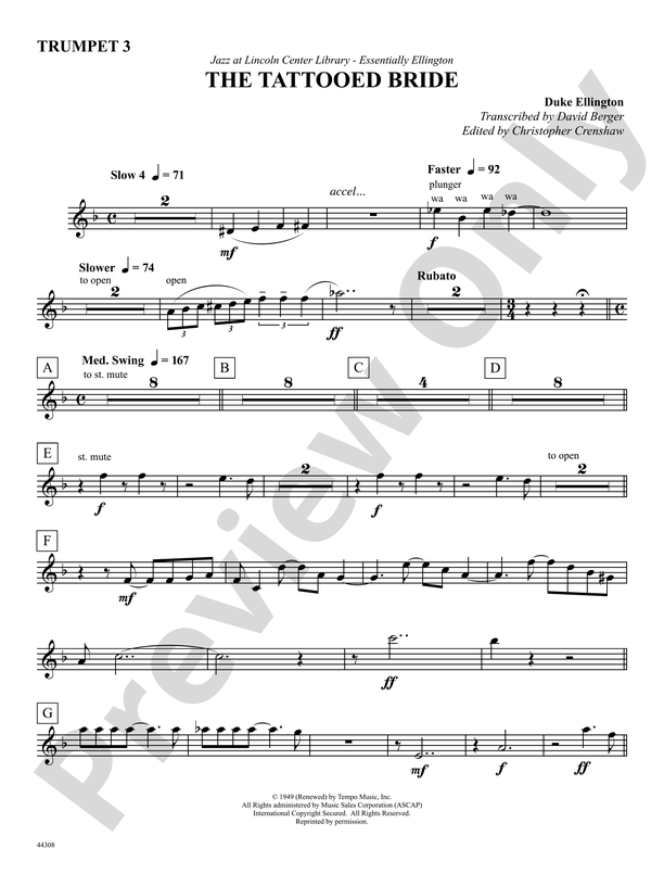 The Tattooed Bride: 3rd B-flat Trumpet: 3rd B-flat Trumpet Part ...