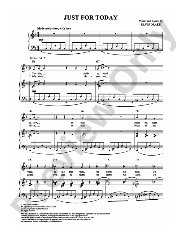 Just for Today: Piano/Vocal/Chords: Ervin Drake - Digital Sheet Music ...