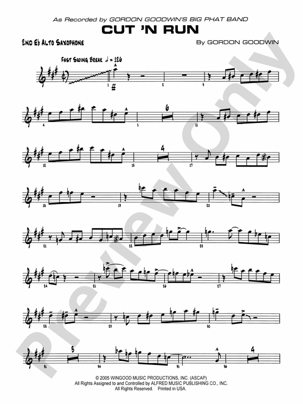 Cut 'n Run: 2nd E-flat Alto Saxophone: 2nd E-flat Alto Saxophone Part - Digital Sheet Music Download