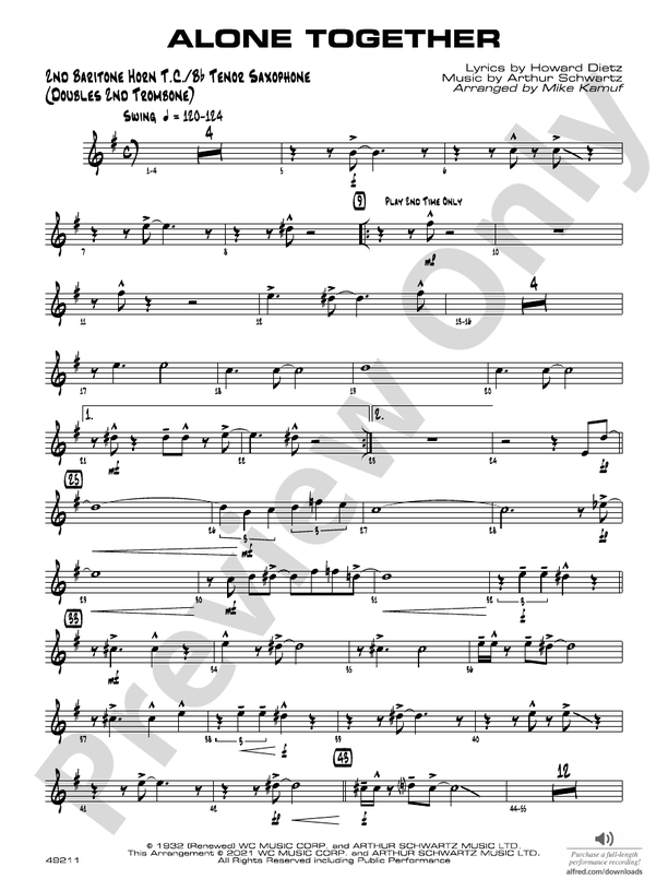 Alone Together: 2nd Baritone T.C.: 2nd Baritone T.C. Part - Digital Sheet Music Download