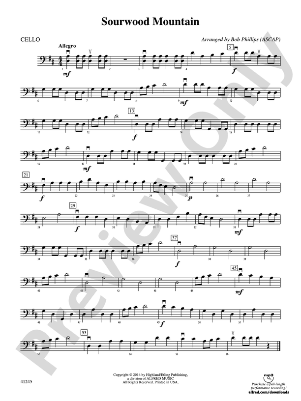 Sourwood Mountain: Cello: Cello Part - Digital Sheet Music Download