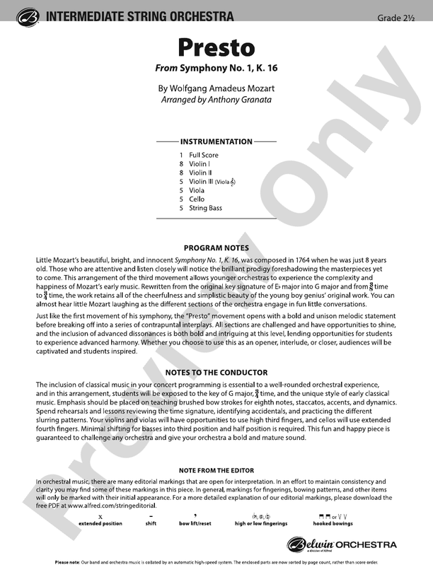 Presto: String Orchestra Conductor Score & Parts: Wolfgang Amadeus ...