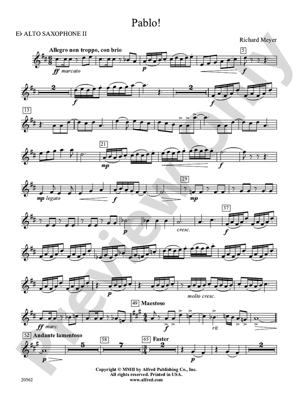 Pablo!: 2nd E-flat Alto Saxophone: 2nd E-flat Alto Saxophone Part - Digital Sheet Music Download