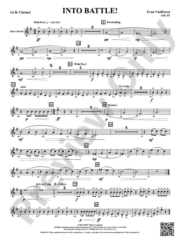 Into Battle!: 1st B-flat Clarinet: 1st B-flat Clarinet Part: Evan ...