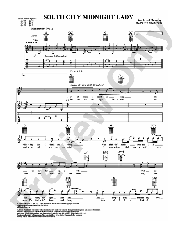 South City Midnight Lady Easy Guitar Doobie Brothers Digital Sheet