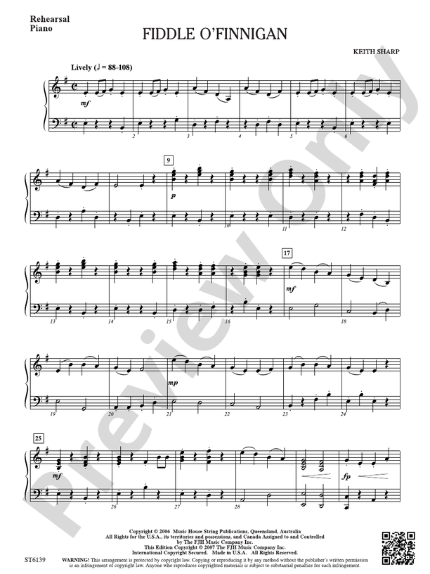 Fiddle O'Finnigan: Rehearsal Piano: Rehearsal Piano Part: Keith Sharp ...