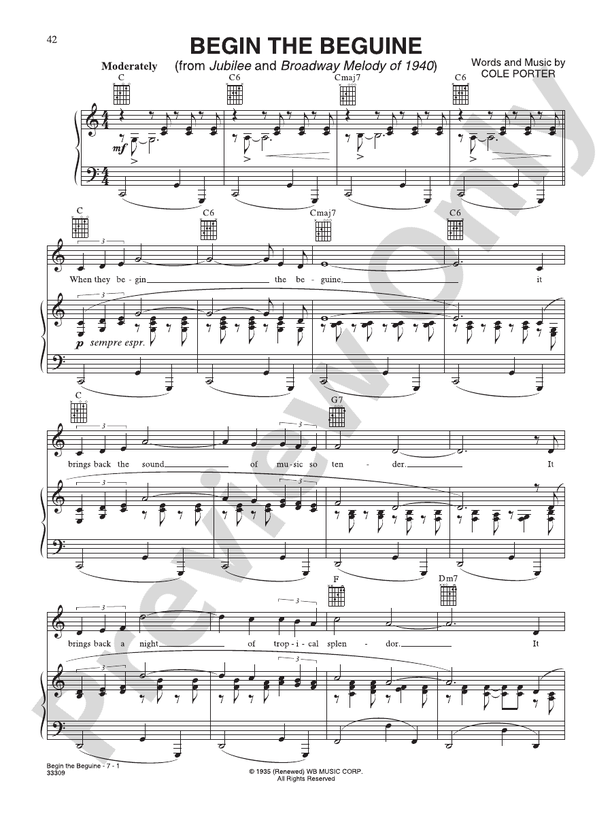 Begin the Beguine (from "Jubilee" and "Broadway Melody of 1940"): Piano ...