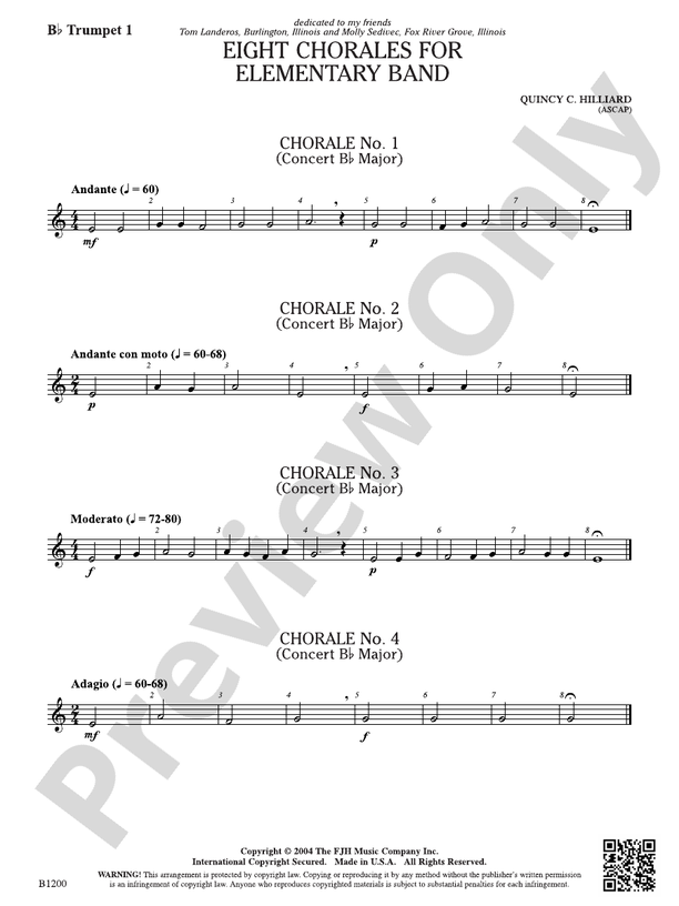 Eight Chorales for Elementary Band: B-flat Trumpet 1: B-flat Trumpet 1 ...