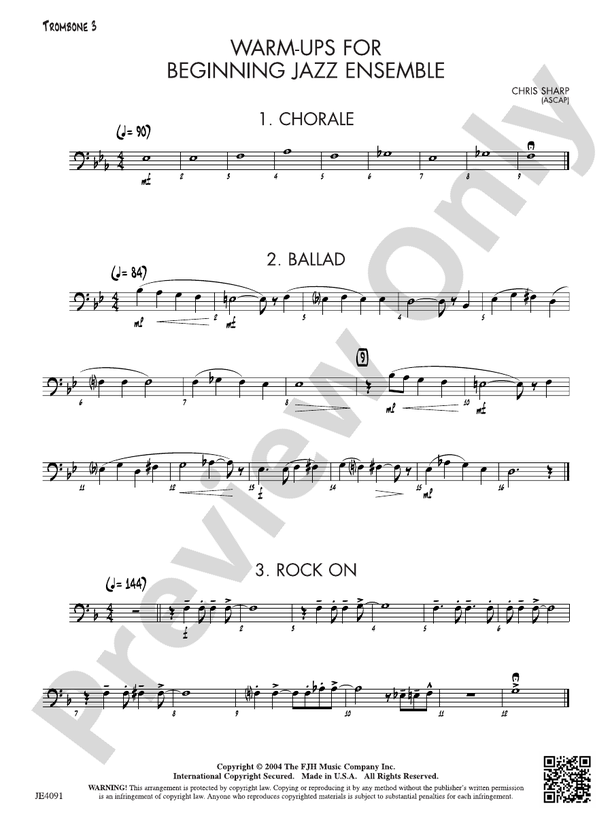 Warm-ups for Beginning Jazz Ensemble: Opt. Trombone 3: Opt. Trombone 3 ...
