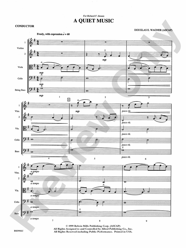 A Quiet Music: String Orchestra Conductor Score & Parts: Douglas E ...