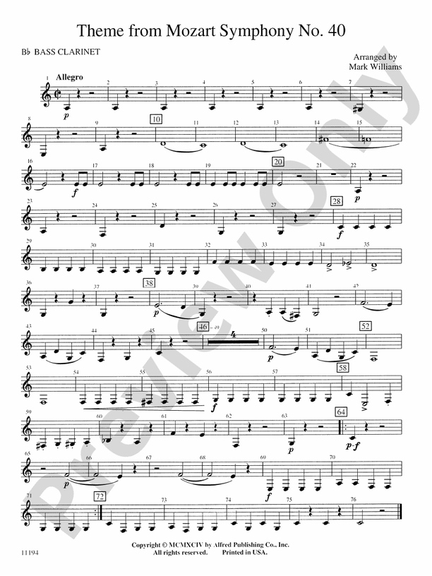 Theme from Mozart Symphony No. 40: B-flat Bass Clarinet: B-flat Bass ...