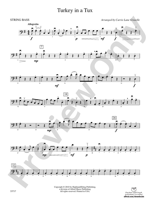 Turkey in a Tux: String Bass: String Bass Part - Digital Sheet Music ...