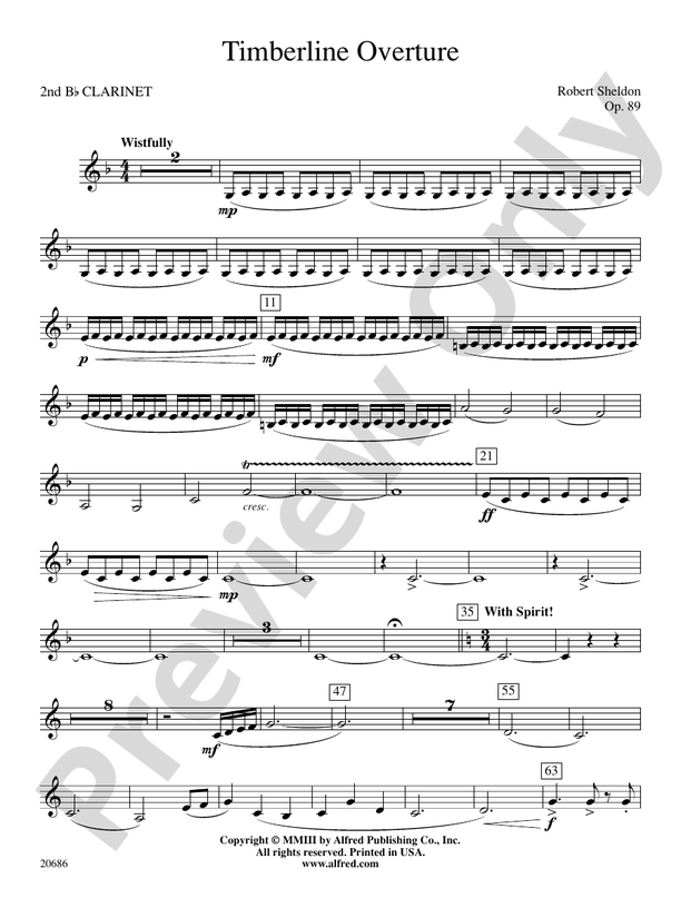 Timberline Overture: 2nd B-flat Clarinet: 2nd B-flat Clarinet Part - Digital Sheet Music Download