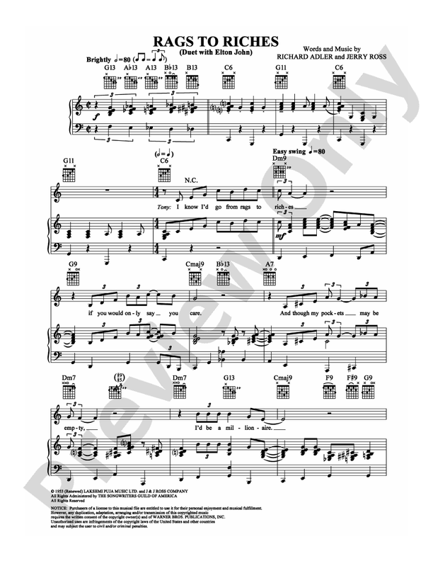 Rags to Riches: Piano/Vocal/Chords: Elton John - Digital Sheet Music Download